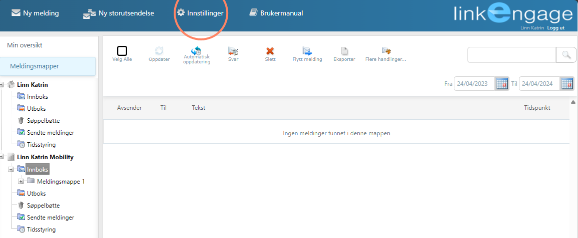 Link Engage user & account settings.